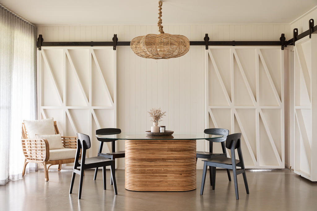 Laguna Oval Rattan Dining Table with Glass Top I Bodhi Living